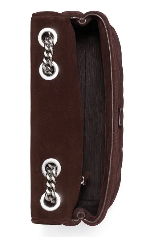 Tory Burch Small Kira Quilted Suede Convertible Shoulder Bag - Licorice