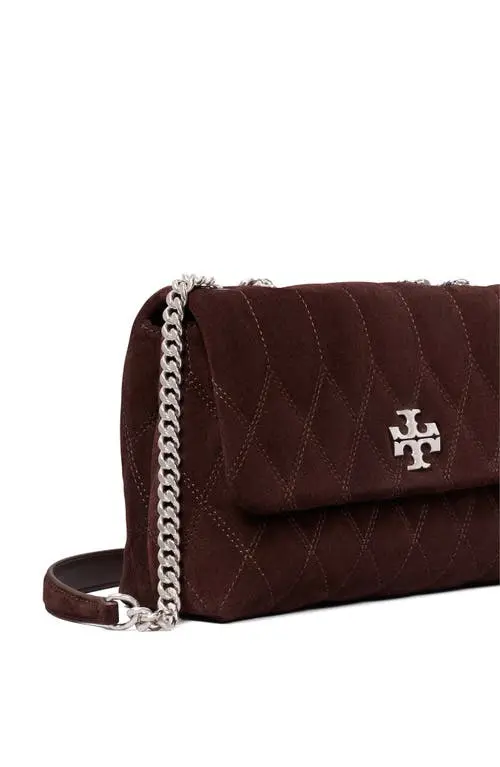 Tory Burch Small Kira Quilted Suede Convertible Shoulder Bag - Licorice