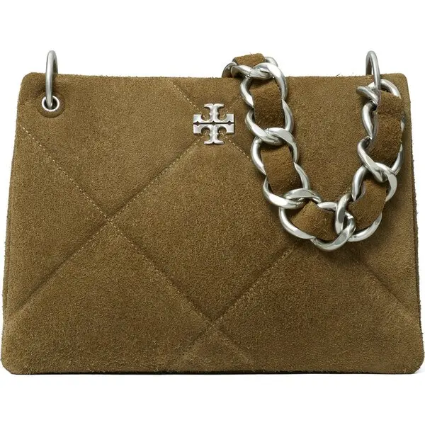 Tory Burch Small Kira Quilted Suede Shoulder Bag - Deep Olive