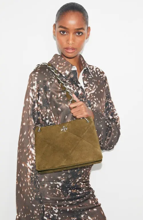 Tory Burch Small Kira Quilted Suede Shoulder Bag - Deep Olive