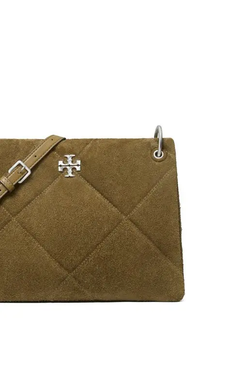 Tory Burch Small Kira Quilted Suede Shoulder Bag - Deep Olive