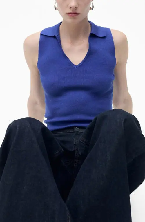 Mango Sleeveless Knit Polo - Blue