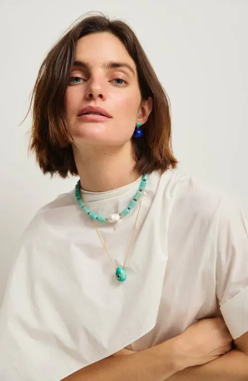 LIZZIE FORTUNATO Umbria Lapis & Amazonite Drop Earrings