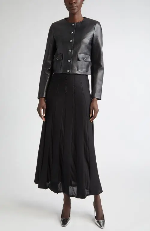 St. John Crystal Embellished Pleated Piqué Gown