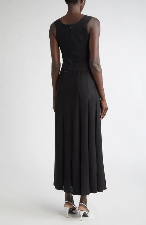St. John Crystal Embellished Pleated Piqué Gown