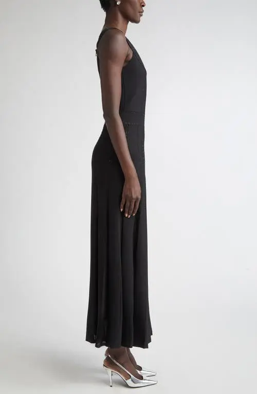 St. John Crystal Embellished Pleated Piqué Gown