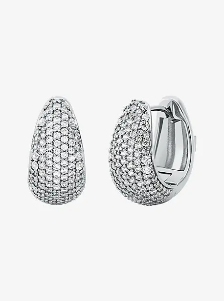 Michael Kors Precious Metal-plated Brass Pavé Teardrop Huggie Earrings - Silver