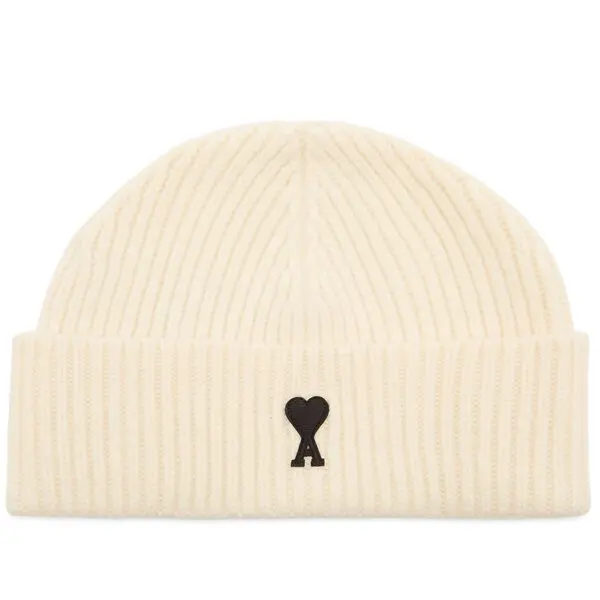 Ami Felted Merino Wool Knit Beanie - Ecru/noir