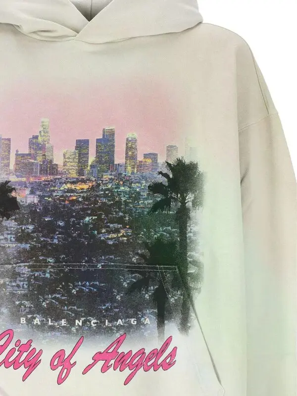 Balenciaga City Of Angels-print Hoodie - Neutrals
