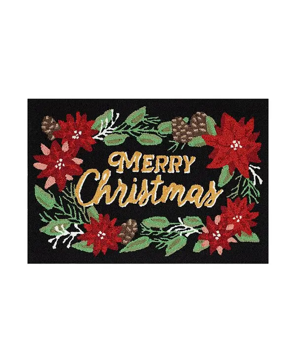 LIORA MANNE Frontporch Merry Christmas Area Rug, 2'6 X 4 - Black