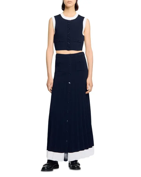 Sandro Long Two Tone Knit Skirt