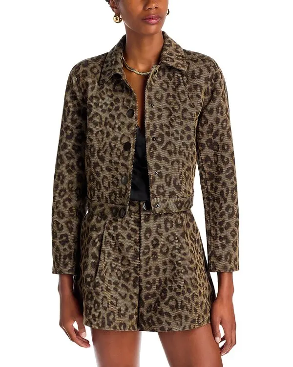 L'Agence Marla Leopard Cropped Jacket - Tan Multi