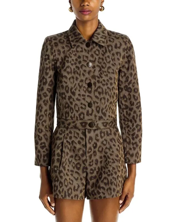L'Agence Marla Leopard Cropped Jacket - Tan Multi