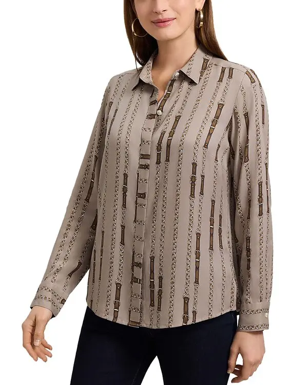 Foxcroft Luna Chain Print Shirt - Brown Multi
