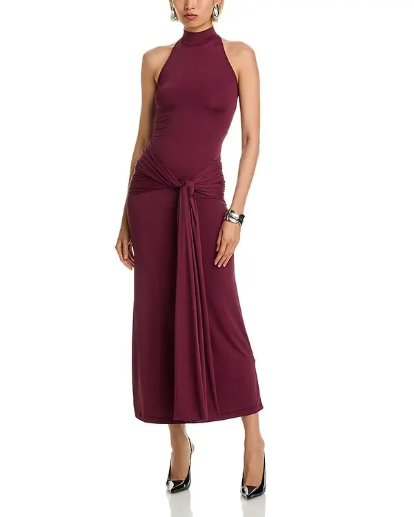 Bardot Isadora Tie Front Dress - Deep Plum
