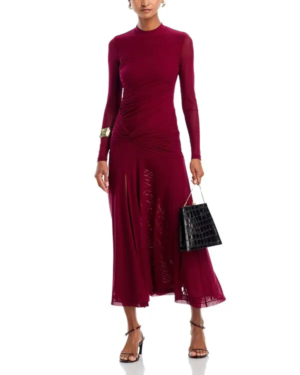 Bardot Liyana Ruched Mesh Dress - Berry