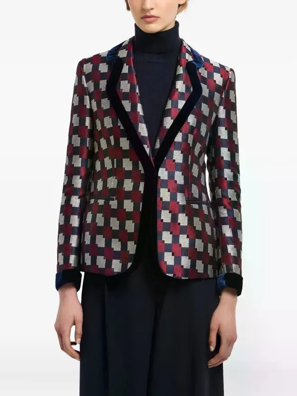 Emporio Armani Checked Velvet-trimmed Blazer