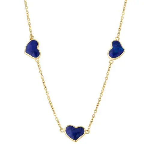 JAN LESLIE Triple Station Heart Necklace - Blue