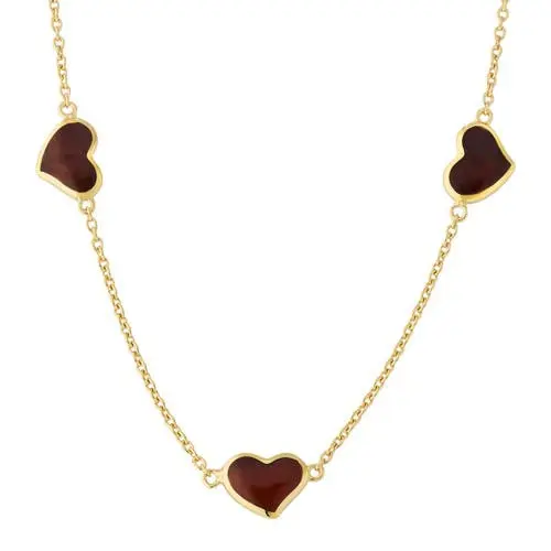 JAN LESLIE Triple Station Heart Necklace - Red