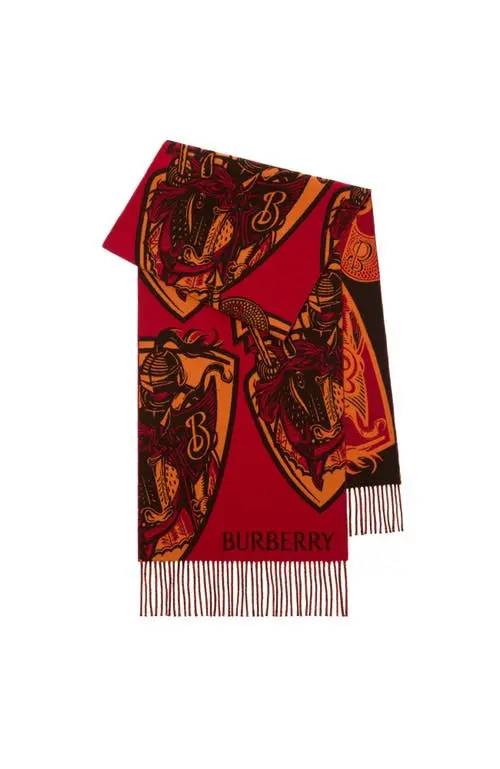 Burberry Charging Knight Wool Cashmere Scarf - Fire Orange
