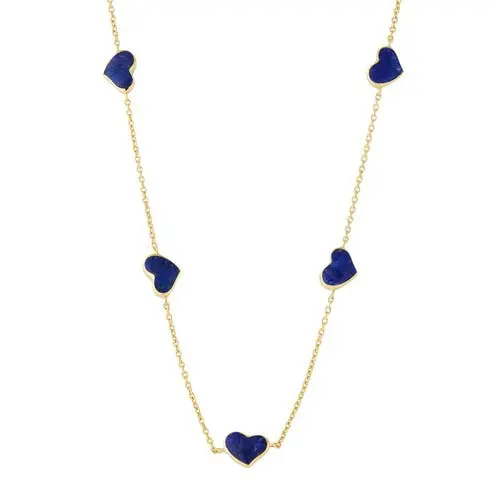 JAN LESLIE Five Station Heart Necklace - Blue