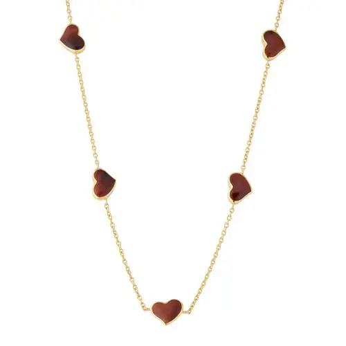 JAN LESLIE Five Station Heart Necklace - Red