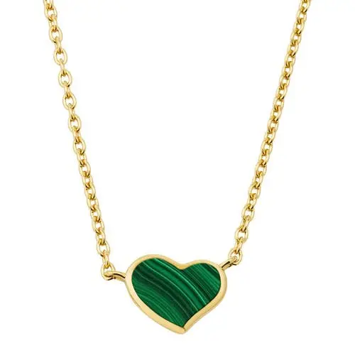 JAN LESLIE Single Heart Necklace In Sterling Silver With Gold Overlay - Green