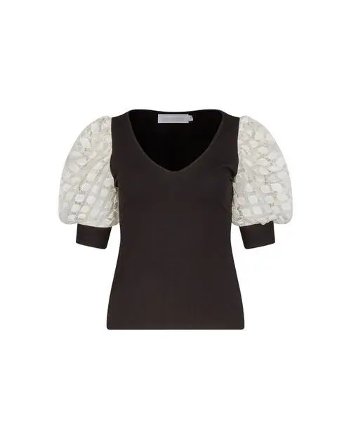 Anne Fontaine Brook T-shirt With Lace Puff Sleeves