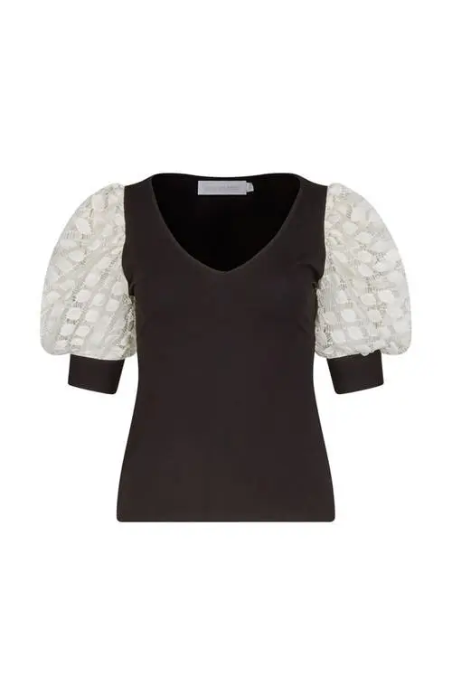 Anne Fontaine Brook T-shirt With Lace Puff Sleeves