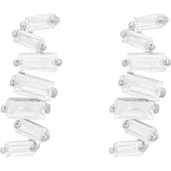 BEARFRUIT JEWELRY 18k Gold Plated Clara Abstract Crystal Earrings - Silver