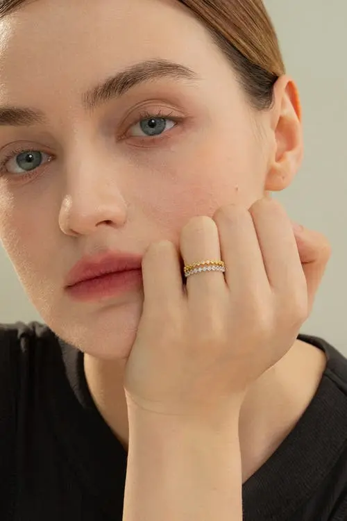BEARFRUIT JEWELRY 14k Plated Crystal Band Ring - Silver