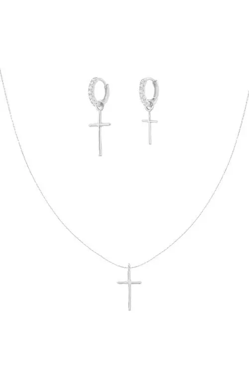 BEARFRUIT JEWELRY Sterling 18k Plated Ariel Cross Necklace And Mismatched Earrings Set - Silver