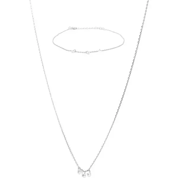 BEARFRUIT JEWELRY Sterling 18k Plated Crystal Motif Necklace And Bracelet Set - Silver