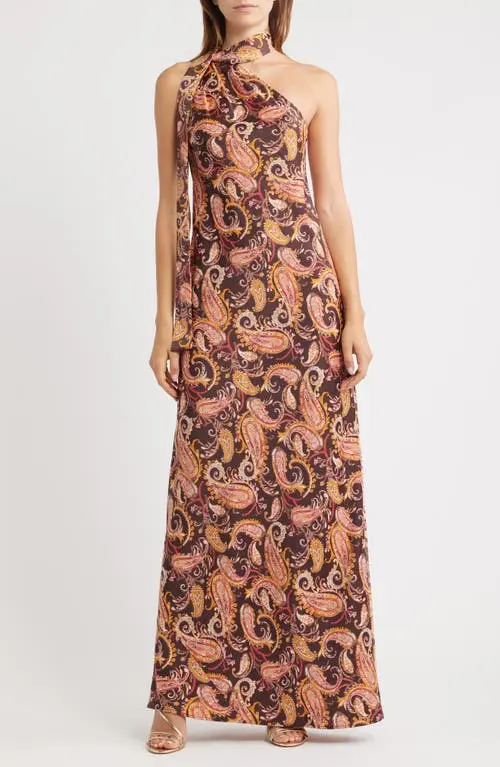 WAYF Catia Paisley One-shoulder Gown