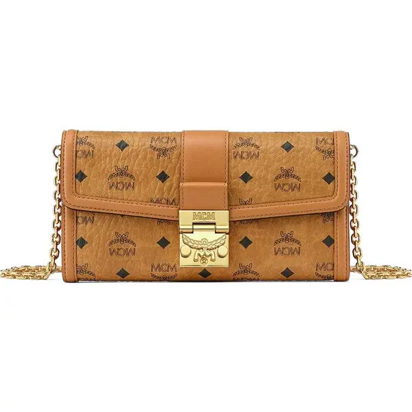 Mcm Tracy Wallet On Chain In Visetos - Cognac