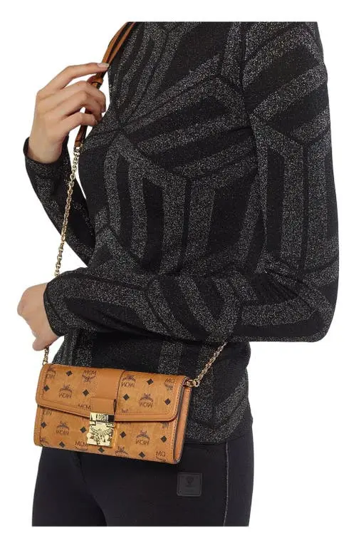 Mcm Tracy Wallet On Chain In Visetos - Cognac