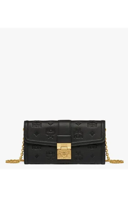 Mcm Tracy Chain Wallet In Embossed Monogram Leather - Black