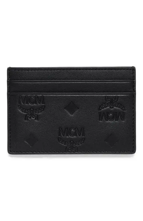 Mcm Aren Card Case In Embossed Monogram Leather - Black