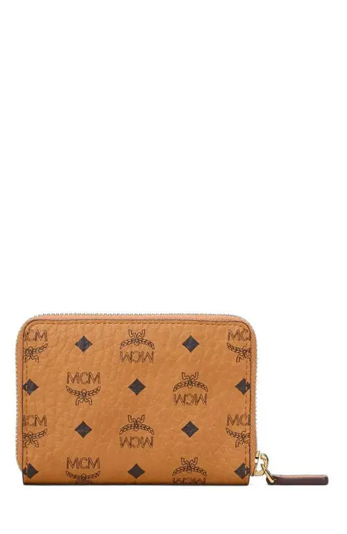 Mcm Zip Wallet In Visetos Original - Cognac