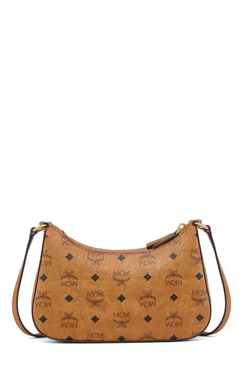 Mcm Aren Duo Hobo In Visetos - Cognac