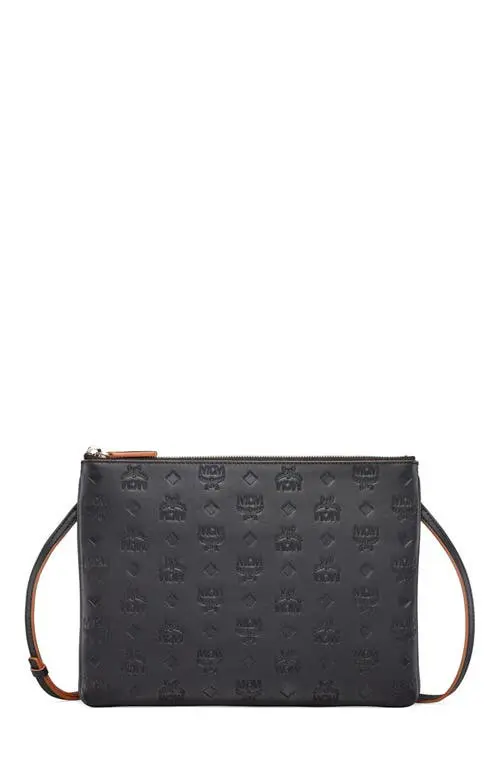 Mcm Monogram Leather Crossbody Pouch - Black
