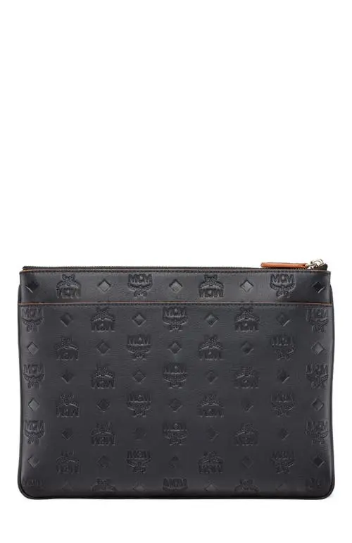 Mcm Monogram Leather Crossbody Pouch - Black