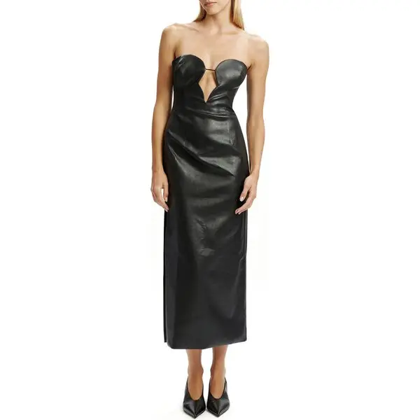 Bardot Eleni Strapless Faux Leather Midi Dress