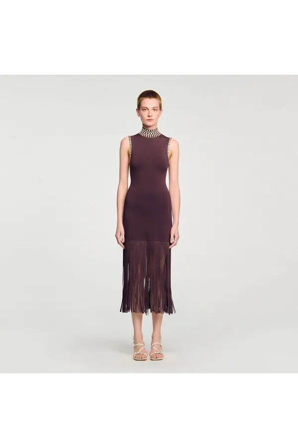 sandro brown dress Short pointelle knit dress brown For Women