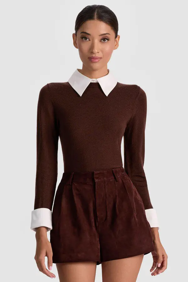 Alice + Olivia Collared Merino Wool Sweater - Brown / Pink / Yellow