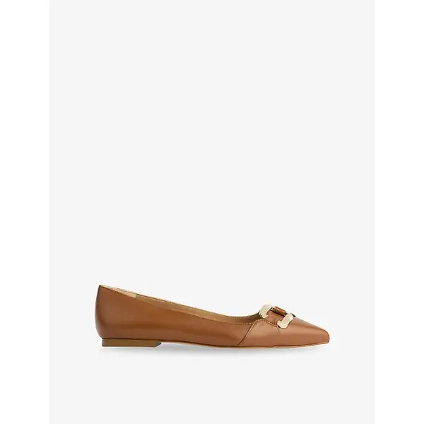 LK BENNETT Ethel Leather Flat Pumps - Bro-tan