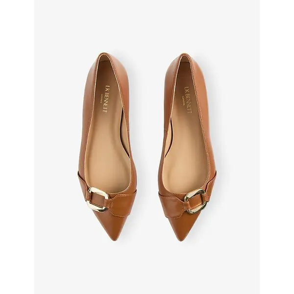 LK BENNETT Ethel Leather Flat Pumps - Bro-tan