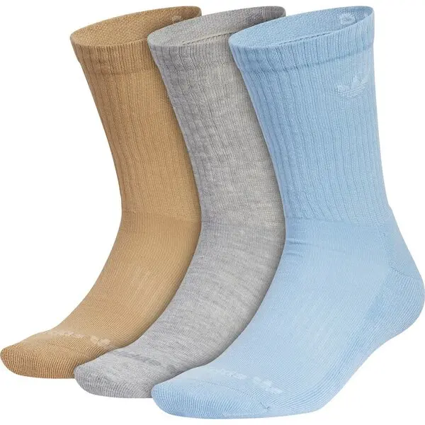 Adidas Assorted 3-pack Trefoil Performance Crew Socks - Brown/heather Grey/ash Blue