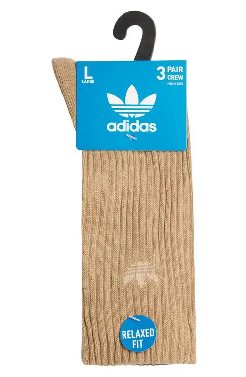 Adidas Assorted 3-pack Trefoil Performance Crew Socks - Brown/heather Grey/ash Blue