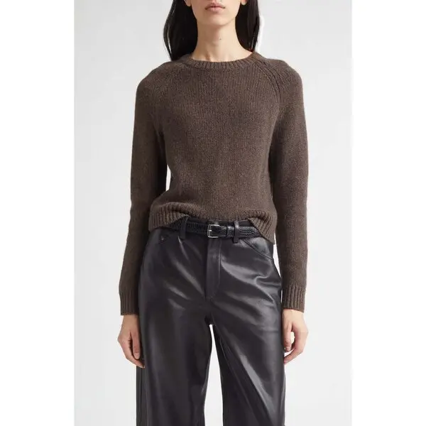 NILI LOTAN Laurel Crewneck Cashmere & Virgin Wool Sweater - Walnut Heather